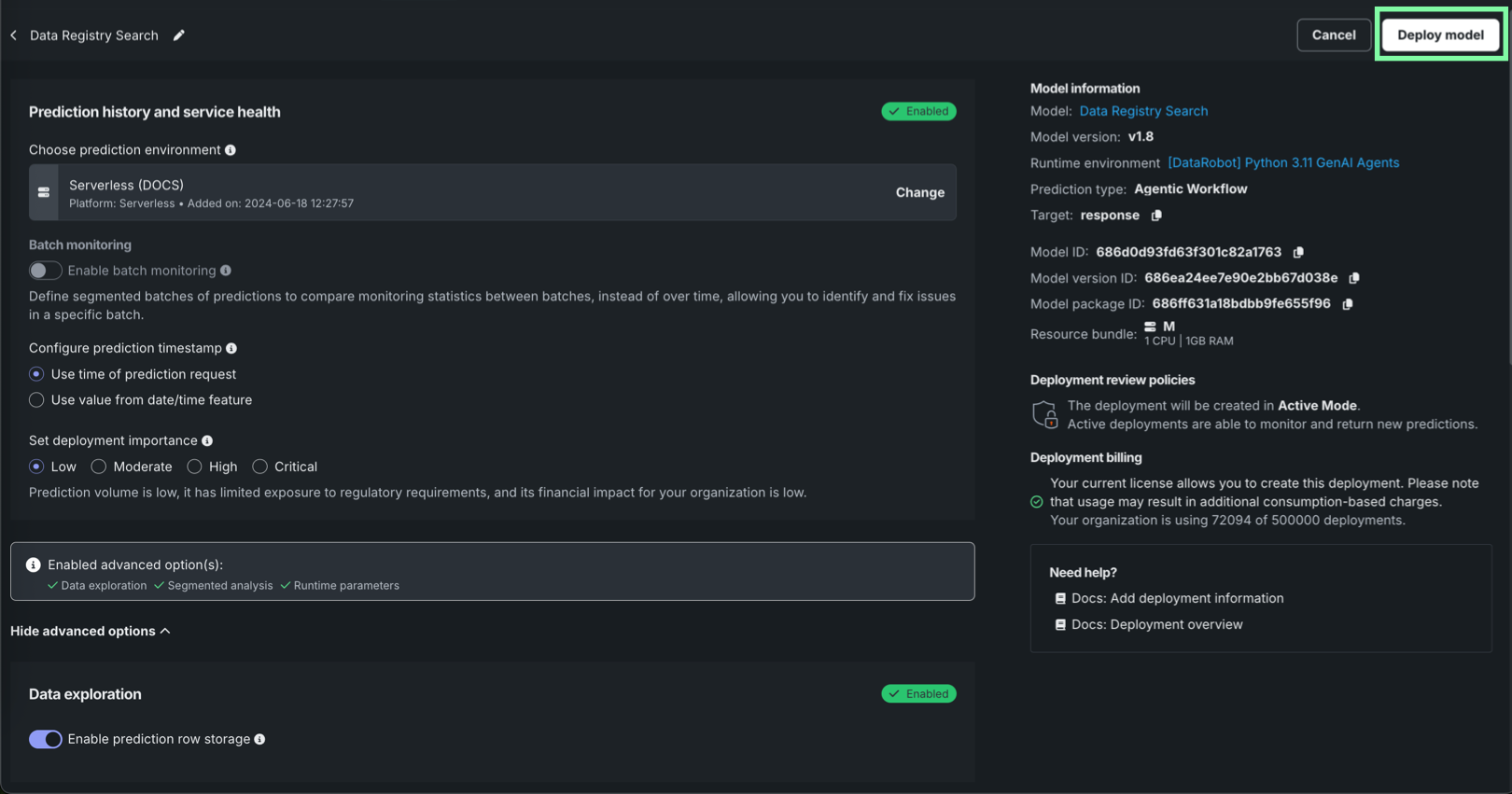 Register and deploy agentic workflows: DataRobot docs