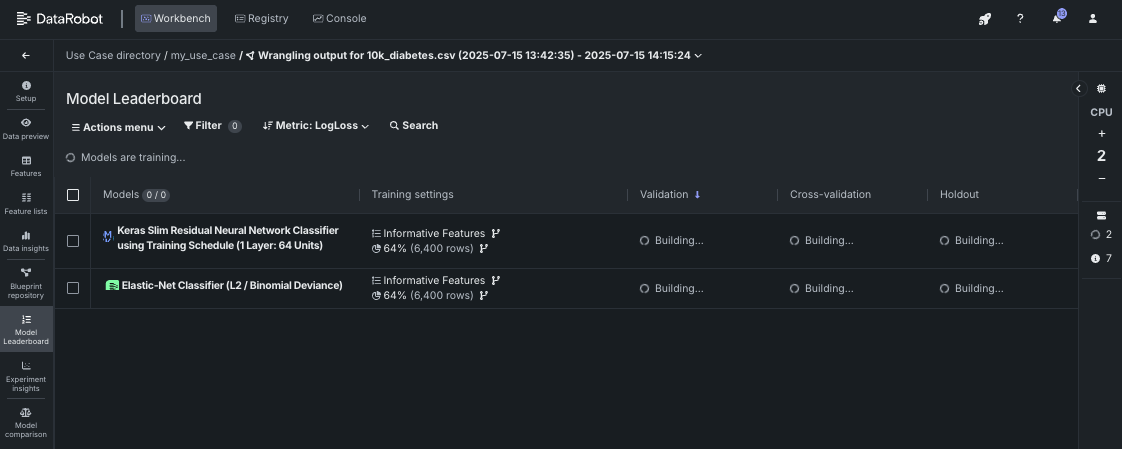Predictive model building walkthrough: DataRobot docs
